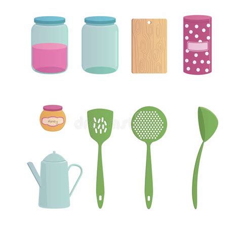Desenhos Animados Do Kitchenware Ajustados Com Nove Objetos Ilustração