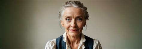 A Woman With Grey Hair And A Blue Eyes Looks Into The Camera Premium