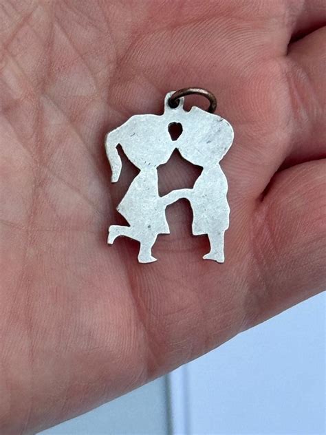 Sterling Boy Girl Kissing Charm Silver Vintage Kiss Pendant Etsy