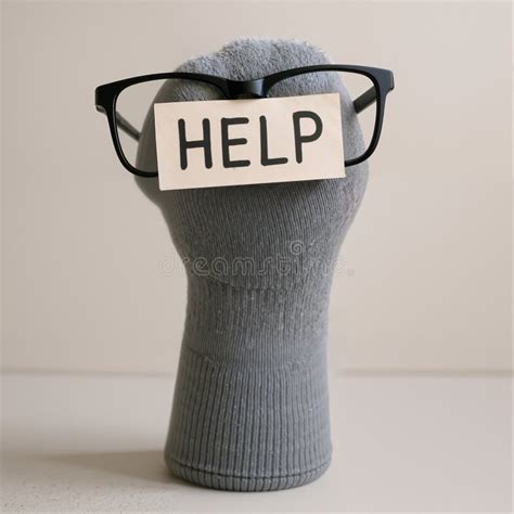 Sock Puppet Wearing Glasses With Help Sign Stock Illustration