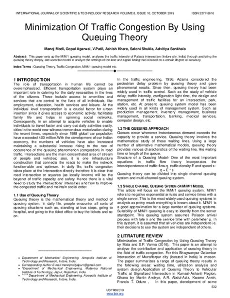 Pdf Minimization Of Traffic Congestion By Using Queuing Theory