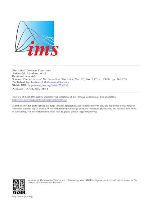 Pdf Statistical Decision Functions Paperstoreadwald