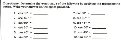 Directions Determine The Exact Value Of The StudyX