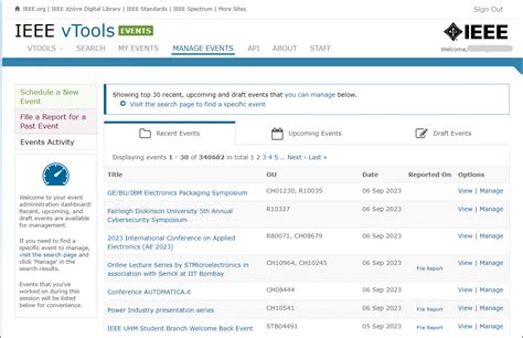 My Events And Manage Events Whats The Difference Ieee Vtools Knowledgebase