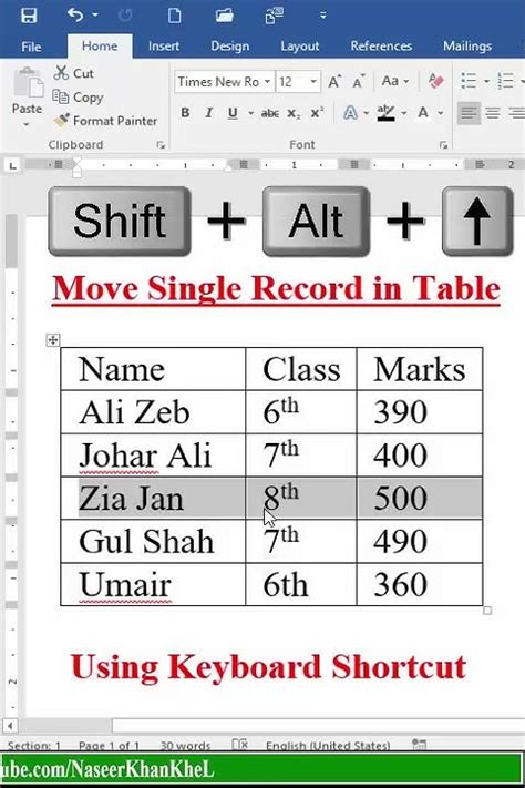 how to move table rows up and down in ms word with shortcuts youtube