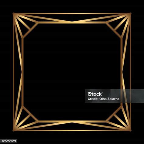 검은 배경에 벡터 사각형 골드 프레임 빈 공간이있는 고립 된 아르 데코 대칭 경계 개츠비 스타일 0명에 대한 스톡 벡터 아트 및