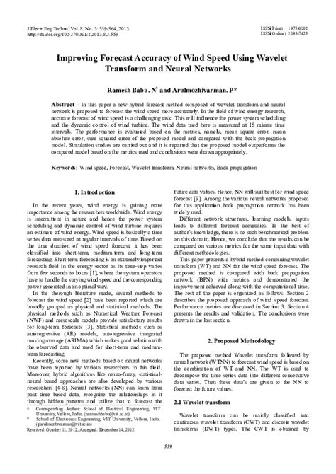 Pdf Improving Forecast Accuracy Of Wind Speed Using Wavelet Transform