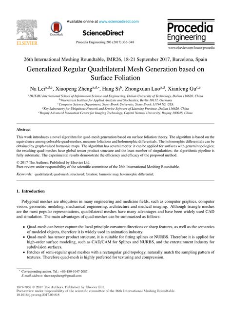 Pdf Generalized Regular Quadrilateral Mesh Generation Based On Surface Foliation