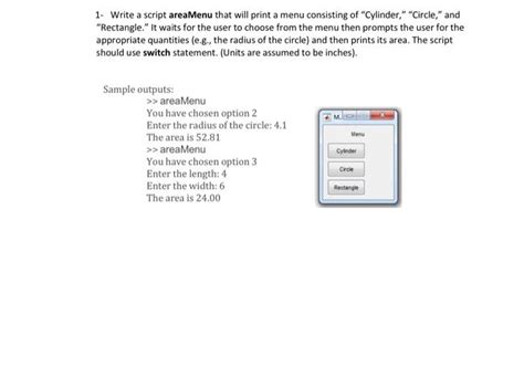 Solved 1 Write A Script Areamenu That Will Print A Menu