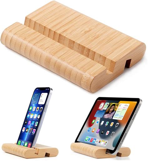 Fadydail Bamboo Cell Phone Stand Wooden Tablet Stand For