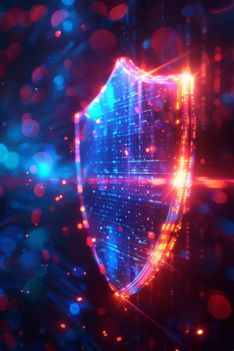 Cutting Edge Concept With Glowing Virtual Shield Protecting Data Streams Stock Illustration