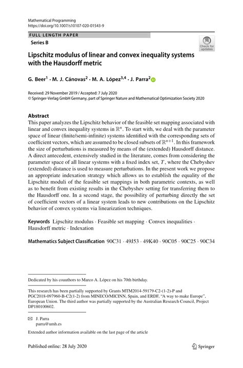 Pdf Lipschitz Modulus Of Linear And Convex Inequality Systems With