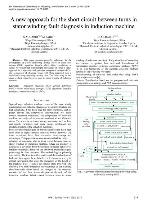 PDF A New Approach For The Short Circuit Between Turns In Stator Winding Fault Diagnosis In
