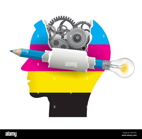 Smart Solutions Printing Technology Young Man Stylized Male Head Silhouette With Gear And
