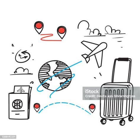 손으로 그린 낙서 여행 및 여행 관련 일러스트 아이콘 격리 낙서 드로잉에 대한 스톡 벡터 아트 및 기타 이미지 낙서 드로잉 도로지도 여권 Istock