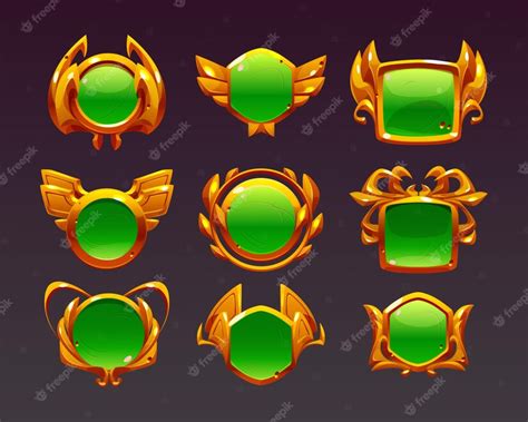 게임 수준 황금 Ui 아이콘 버튼 빈 배지 무료 벡터