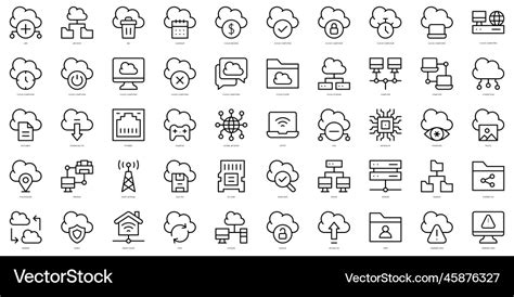 Set Of Thin Line Cloud Computing And Network Icons