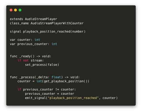 Godot Gist 5 Audiostreamplayer With A Counter Which Counts The Seconds Elapsed And Emits A