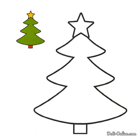 Раскраска Ёлочка со звездой с цветным образцом распечатать или скачать