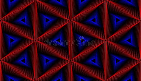 Hypnotic Seamless Pattern With Red Blue Triangular Structures Creating