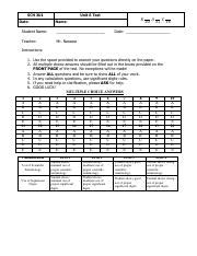 07 Unit 6 Practice Test 1 Pdf SCH 3U1 Date Unit 6 Test Name Babe Name Teacher Mr