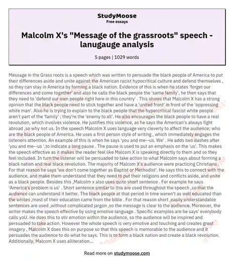 Malcolm Xs Message Of The Grassroots Speech Lanugauge Analysis