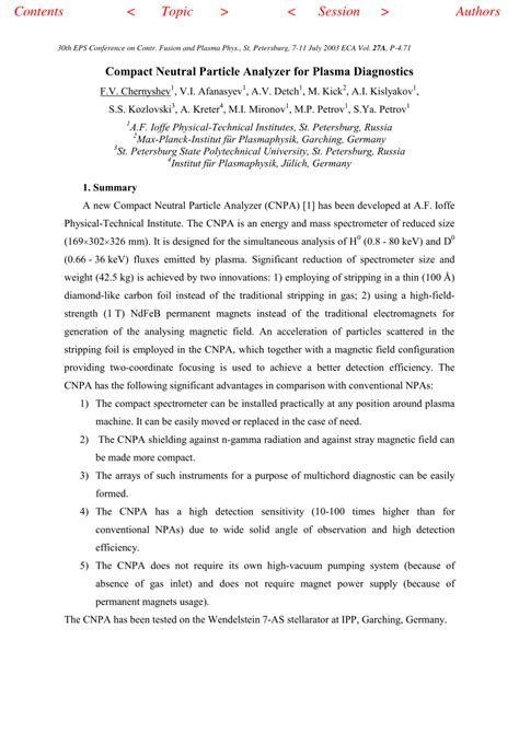 Pdf A Compact Neutral Particle Analyzer For Plasma Diagnostics