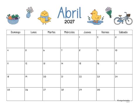 Calendario Abril 2027 Plantillas Gratis Para Imprimir