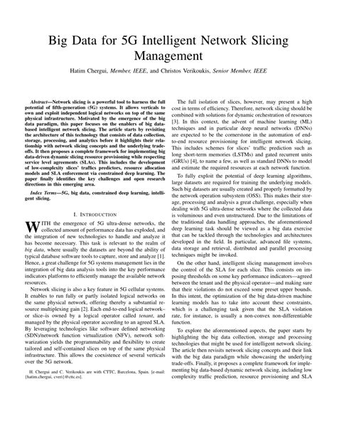 Pdf Big Data For 5g Intelligent Network Slicing Management
