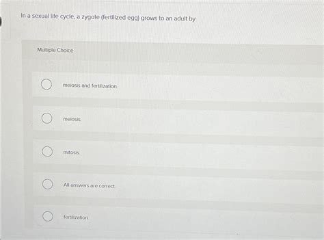 Solved In A Sexual Life Cycle A Zygote Fertilized Egg