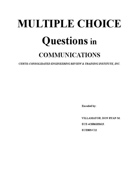 Multiple Choice Questions In Communications Transmission Lines