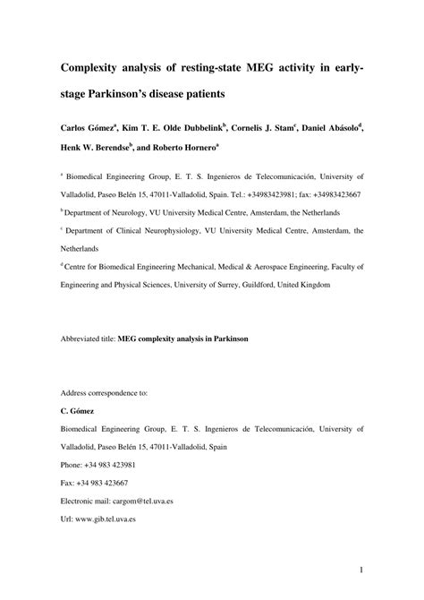Pdf Complexity Analysis Of Resting State Meg Activity In Early Stage