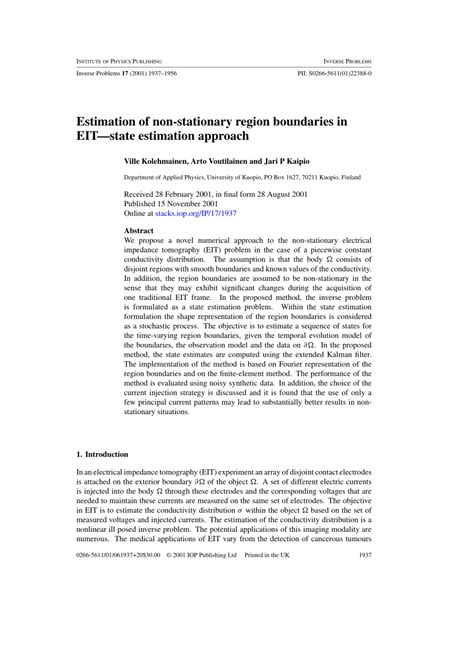 Pdf Estimation Of Non Stationary Region Boundaries In Eit State