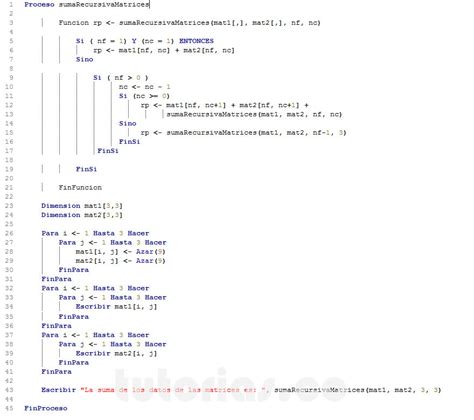 Recursividad PSeint Suma Recursiva Entre Dos Matrices Tutorias Co
