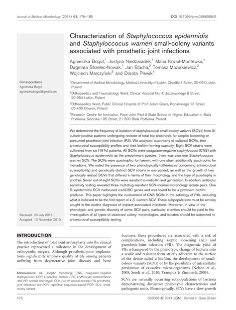 Pdf Characterization Of Staphylococcus Epidermidis And Staphyloccocus Warneri Small Colony