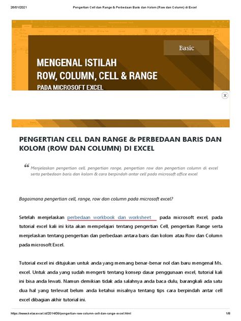 Pengertian Cell Dan Range And Perbedaan Baris Dan Kolom Row Dan Column