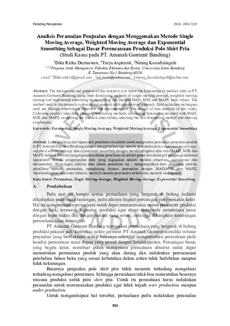Pdf Analisis Peramalan Penjualan Dengan Menggunakan Metode Single Moving Average Weighted