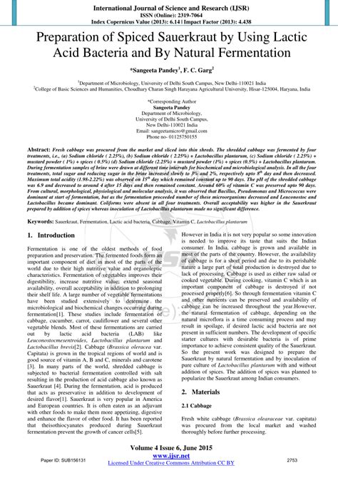 Pdf Preparation Of Spiced Sauerkraut By Using Lactic Acid Bacteria