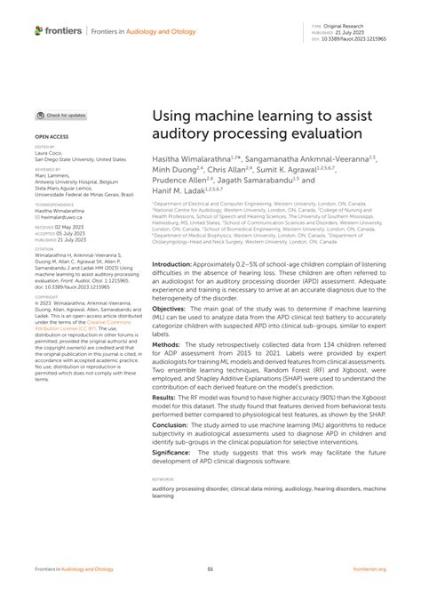 Pdf Using Machine Learning To Assist Auditory Processing Evaluation