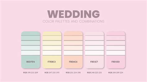 결혼식 색 구성표 색상 트렌드 조합 및 팔레트 가이드 Rgb 및 Hex의 표 색상 음영의 예 패션 가정 인테리어 디자인 2022를위한 컬러 견본 컬러 차트 아이디어 벡터