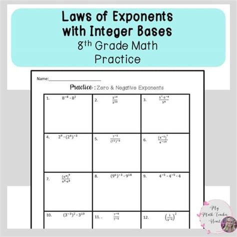 Laws Of Exponents With Integer Bases Practice By My Math Teacher Heart
