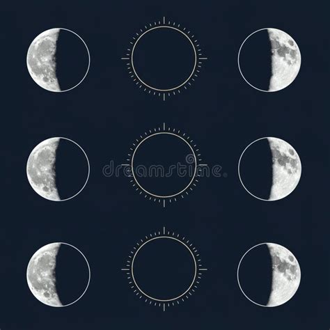 Six Moon Phases Depicted On A Dark Background Two Sets Of Waxing And