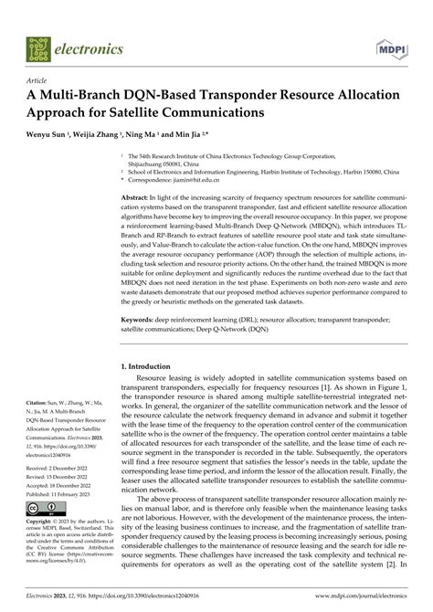 Pdf A Multi Branch Dqn Based Transponder Resource Allocation Approach For Satellite Communications