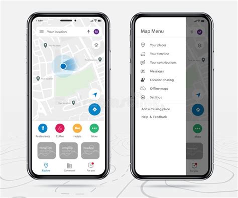 Mobile Map Gps Smartphone Map Application And Menu Item On Screen App