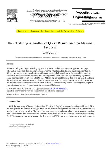 Pdf The Clustering Algorithm Of Query Result Based On Maximal Frequent