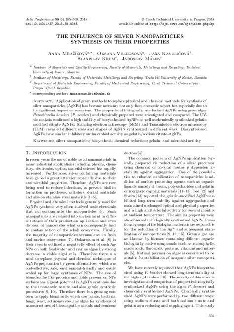 Pdf The Influence Of Silver Nanoparticles Synthesis On Their Properties