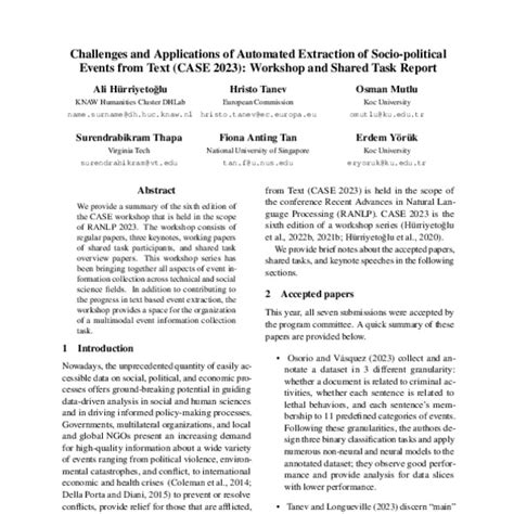 Challenges And Applications Of Automated Extraction Of Socio Political