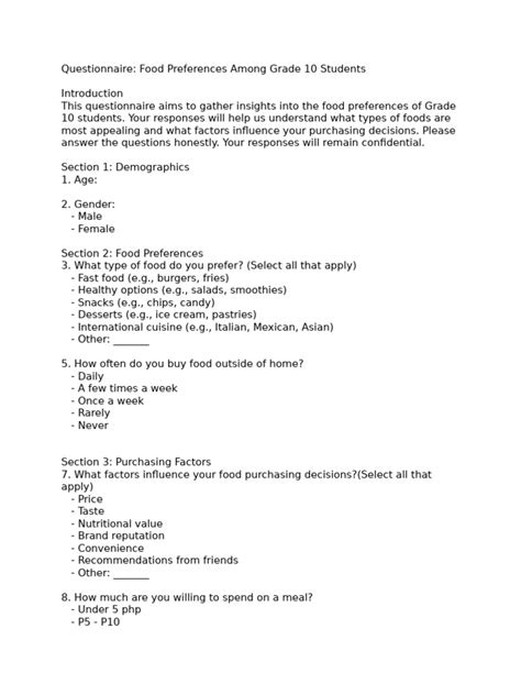 Graph Questionnaire Pdf