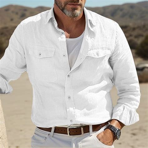 Mens Shirt Linen Shirt Summer Shirt Beach Wear Button Up Shirt White