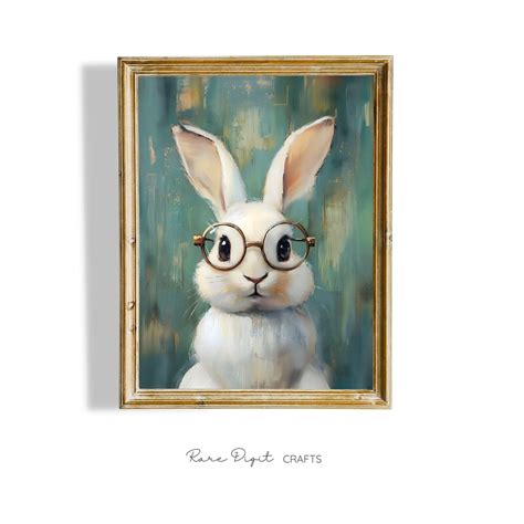 Cute Easter Bunny With Glasses Print White Rabbit With Glasses Art
